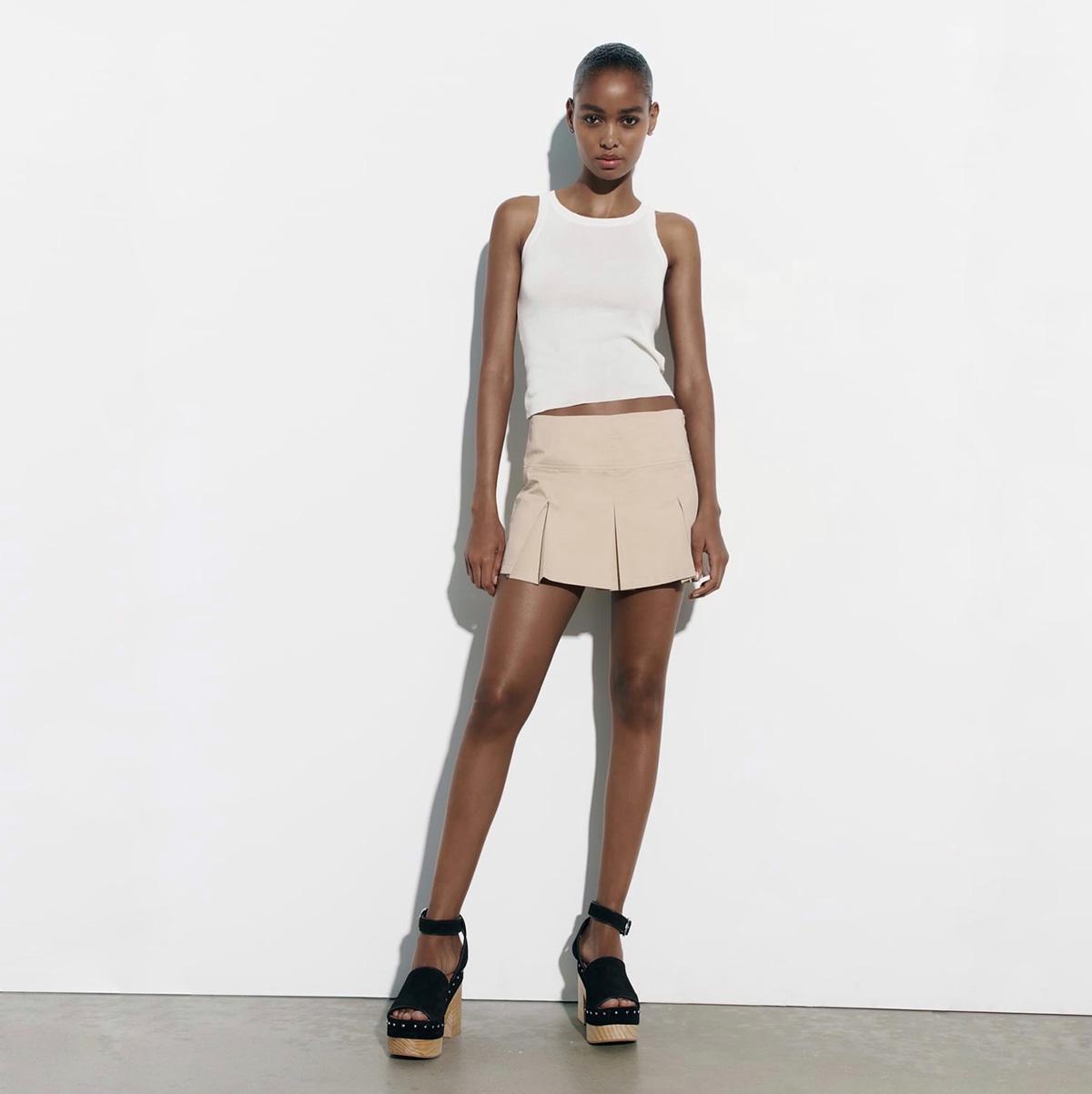 ZARA BOX PLEAT SKORT SAND BROWN 5427 425 718 M00530