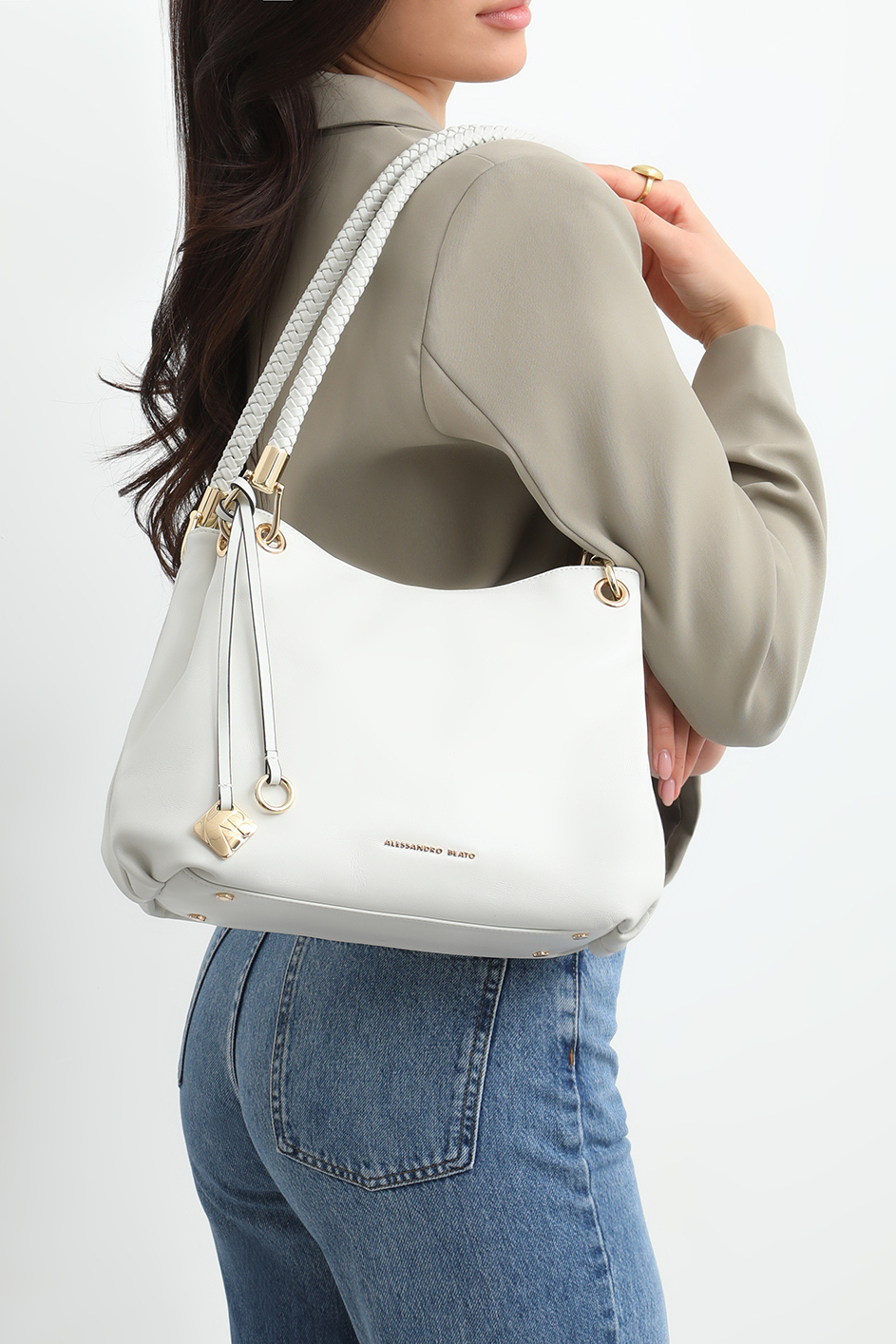 Пудровая сумка-тоут с тремя отделениями и плетёными ручками от ...